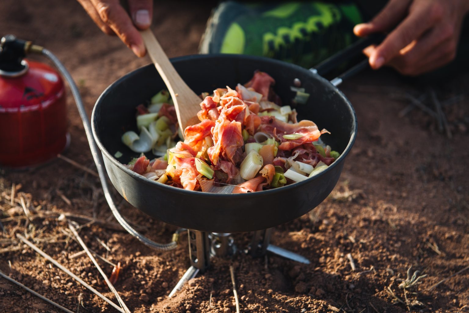 Goats cheese and smoked paprika grits with pan fried leek, jamon and ...